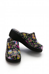 Whimsical Owl Pattern Wedge Heel Clogs – Comfortable Leather Professional Slip-on Footwear for Work – Ideal for Healthcare or Casual Use - Etsy