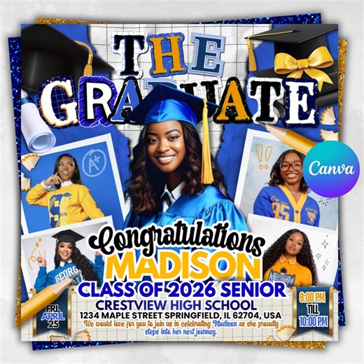 Graduate Flyer, Graduation Party Flyer, Graduation Invitation, College Decision, Class of 2026 Flyer, Senior Grad Announce, Canva Editable - Etsy