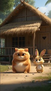 The cat and the rabbit are chasing a lizard