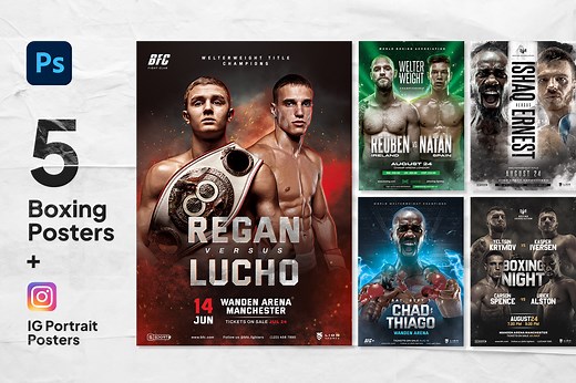 5 Boxing Fight Poster Templates, a Flyer Template by Bornx Design
