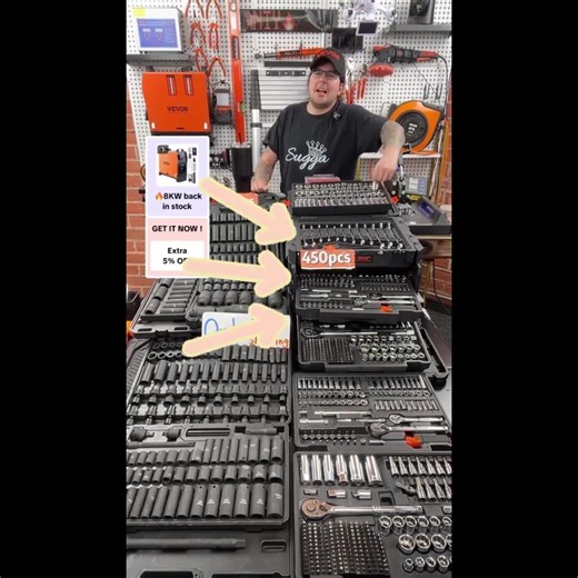 VEVOR Mechanics Tool Set and Socket Set, 1/4" 3/8" 1/2" Drive Deep and Standard Sockets, 450 Pcs SAE and Metric Mechanic Tool Kit with Bits, Hex Wrenches, Combination Wrench, Accessories, Storage Case | VEVOR Home Improvement