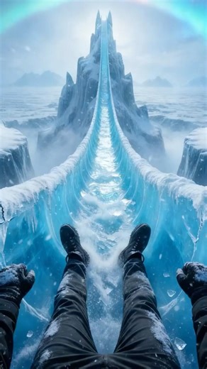 POV Ice Slide Adventure from a Frozen Mountain 🧊