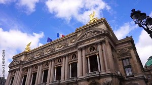 Video of iconic Palais Garnier, Opera house on a spring morning, Paris, France