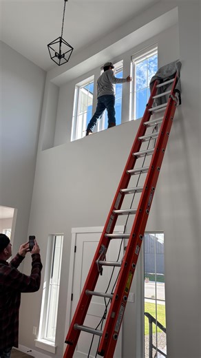 It’s not for the faint of heart, but I’m so glad our installers are our ride or dies… They truly make our hearts race during these installs. Have some hard to reach windows, we’ve got you!! We’re always here for the hard/scarier jobs. Definitely got some Apple Watch exercise points just helping today 😳😳 | Boise Designer Blinds