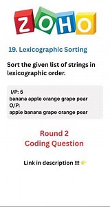 Zoho Round 2 | Lexicographic Order Logic 🔤🧠 | String Sorting Short #zohoround2 #softwaredeveloper