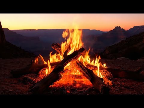 | 4K | Grand Canyon Campfire at Sunset | Ultra HD – Relaxing Crackling Fire Sounds