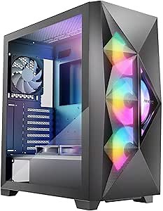 Antec Dark League DF800 Flux, Flux Platform, 5 x 120 mm Fans Included, ARGB & PWM Fan Controller, Tempered Glass Side Panel, Geometrical Mesh Front, Mid-Tower ATX Gaming Case, Black