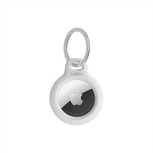 Belkin Apple AirTag Secure Holder with Key Ring - Durable Scratch Resistant Case With Open Face & Raised Edges - Protective AirTag Keychain Accessory For Keys, Pets, Luggage, Backpacks - White