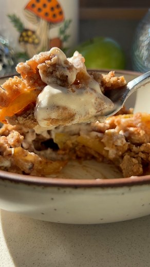 From My Bowl | by Caitlin S on Instagram: "Apple season is finally here, and the best way to celebrate is with this delicious Apple Crumble 🍎🍏💫Tart apples are tossed in lots of warming spices and baked with a crispy buttery topping until everything is fragrant and bubbling 😛 Does anyone else like apple season more than pumpkin season? Don’t get me wrong – I love an occasional pumpkin treat, but I would happily enjoy an apple (in some form) every single day. I guess it’s appropriate that I li