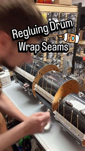 67K views · 641 reactions | Quick Fix : Drum Wrap Re-Gluing  When done professionally, drum wrap is applied to shells using contact cement. The most vunerable place for wrap to come loose is the seam: where the wrap meets itself. While it’s rare, this phenomenon typically occurs after sun or heat exposure. Since this wrap was installed well, a simple clean & reglue makes these toms good-as-new! #DrumProject #DrumNerd #DrumsEtc #DrumWrapping #LancasterPA | Drums Etc | Facebook