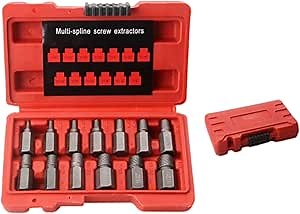 Bolt Extractor Set and Hex-Head Multispline Screw, 13Pcs Easy Out Bolt Extractor Kit, Chrome Molybdenum Alloy Steel Broken Bolt Remover Tool, 1/8 Inch to 1/2 Inch in 1/32-Inch Increments
