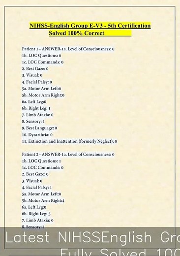 Latest NIHSSEnglish Group EV3 5th Certification Fully Solved 100 Correct Answers Latest Official Ver