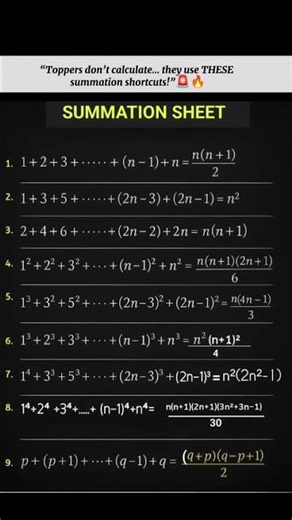 Most powerful summation formulas every student must know!These shortcuts will save your time,