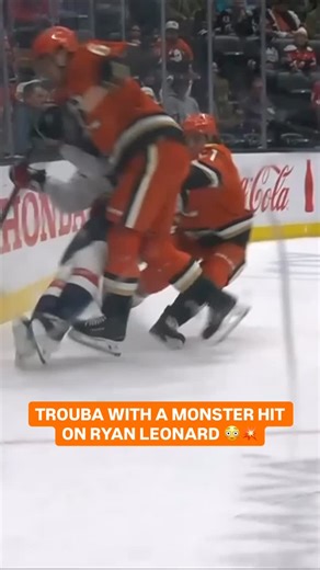 B/R Open Ice on Instagram: "Trouba with a MONSTER hit on Ryan Leonard who left the ice for repairs 😳"