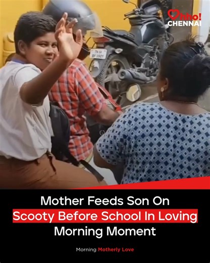 Ohho Chennai – News, Events & Must-Dos on Instagram: "A heartwarming scene shows a mother feeding her son on a scooty before school during a busy morning. Follow @ohhochennai for wholesome moments. #chennai #ohhochennai #ohhoindia #motherlove #dailylife [Mother feeding child, morning routine, Chennai]"