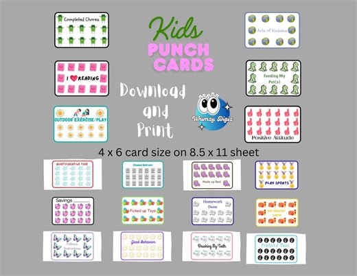 Kids Chore Punch Cards, Fun Activity Tracker (PDF Download 4x6 Inch) - Etsy Australia