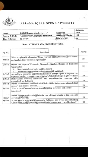 AIOU Code 1428 / 8595 Past paper Autumn 2024 | 03468885319