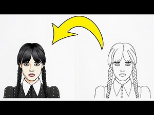 How to draw Wednesday Adams in 45 steps | Drawing lessons for kids