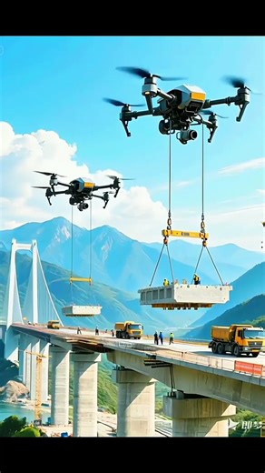 ⚙️ Heavy-Lift Drones Installing a Bridge Slab High Above the Valley! Incredible Precision!