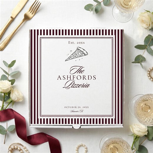 Pizza Box Template, Old Money Wedding, Vine Red, Custom Party Favor Label, Modern Rehearsal Dinner Decor, Stripe Design Print, Canva W5174 - Etsy