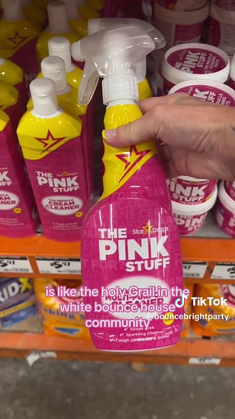 ‼️Important disclaimer ‼️bounce houses/inflatables are not all manufactured with the same kind of vinyl and therefore some of these cleaning products could cause damage. Whenever you use a new cleaning product, whether it’s any of these or another, you should ALWAYS test it in an obscure spot on your inflatables to ensure it won’t cause damage/bleaching to your vinyl. For example, if you have a bouncer with printed vinyl such as a tie dye, rainbow, or patterned bouncer, some of these products co