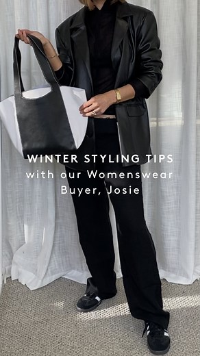 6.4K views · 5 comments | Winter styling tips with our Womenswear Buyer, Josie | Monochrome edition. The perfect versatile look to take you from work to Friday night drinks. Outfit details: - @stagnistudio Low Waist Raw Edge Pants - @stagnistudio Second Skin Knit Top - @mishacollection Finn Oversized Blazer - @stagnistudio Contrast Bowling Bag - @samsoesamsoe Diana Scarf - @lu.goldie Salome Sunglasses #superettestore | Superette Store | Facebook