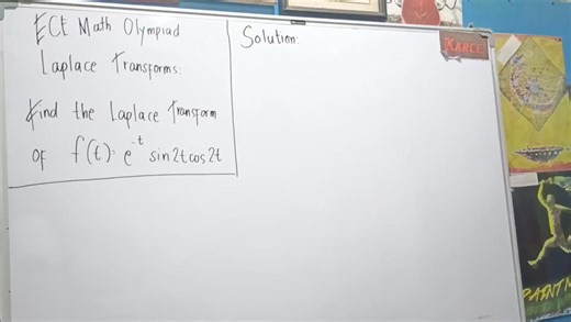 ECE Math Olympiad Laplace Transforms Find the Laplace Transform of f(t) = e^(-t) sin 2t cos 2t | Isaiah James Maling