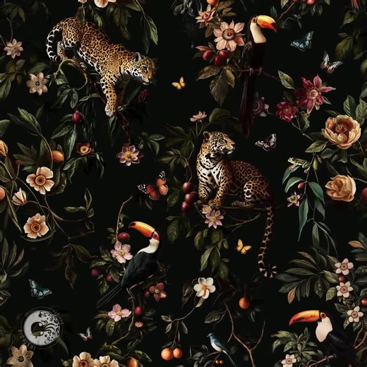 Exotic Jungle Wallpaper Mural | Dark Botanical Jaguar & Toucan - Removable or Vinyl - Etsy
