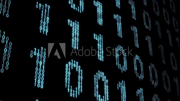 Fractal Binary Code Data Stream Matrix glowing blue 3D animation for quantum computing concepts, secure data encryption, and complex AI algorithms
