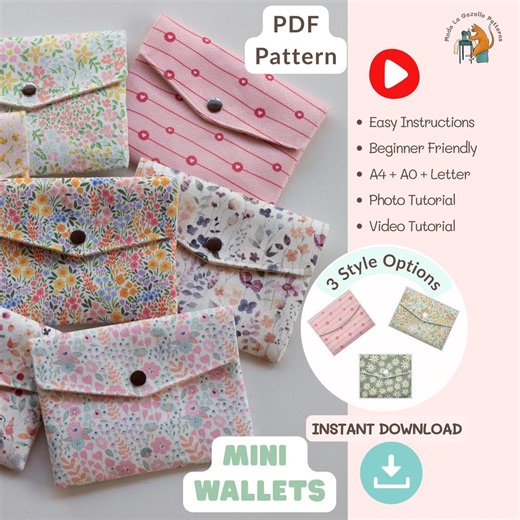 Beginner Coin Purse Sewing Pattern, Passport Cover, Cash Envelope Wallet, Video Tutorial - Etsy Canada