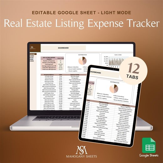 Real Estate Listing Expense Tracker Spreadsheet Google Sheets Light Mode Property Listing Costs Budget Dashboard Agent Tool - Etsy