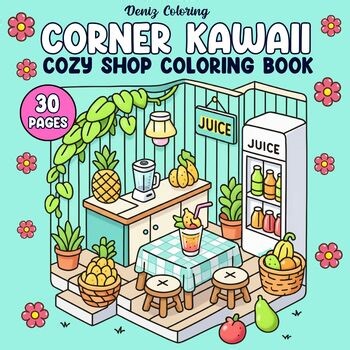 Cozy Cute Shops Coloring Pages for Kids and Adults  Kawaii Style Storefronts