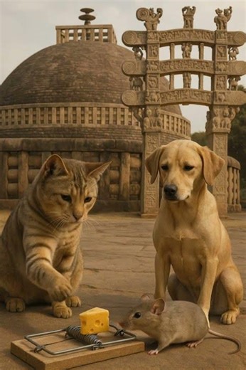 🤯 SACRED STUPA… CHEESE DRAMA?! Cat, Dog & Mouse Clash at Sanchi 🐱🐶🐭✨