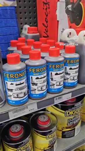 WE'RE TALKING FERONITE!!! Leta get rid of rust this weekend!!!!!! 👈 NEW PRODUCT - It's a game changer for rust!! Feronite is fabulous for rust treatment because it both converts rust into a stable, inert compound and primes the metal surface for painting. Two for one 🤫 It achieves this by chemically reacting with rust to form a black iron oxide-tannate complex, which is then bonded to the metal by a protective resin. This process effectively stops futher rust development and creates a sound ba