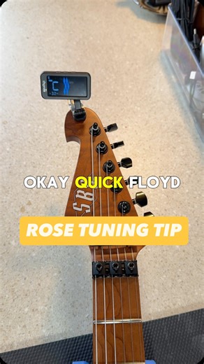 QUICK FLOYD ROSE TUNING TIP - instead of turning all the pegs right away and chasing your guitar tuning, check each string and take note of the ones furthest out of tune, then tweak those first. Those are the strings that cause the Floyd Rose imbalance and adjusting them first will pull the rest into relative tuning. From there, usually all that’s left is a bit of fine-tuning and then you’re ready to wank that whammy again 🎸 This tip also applies to floating Tremolo set ups. Does tuning a @floy