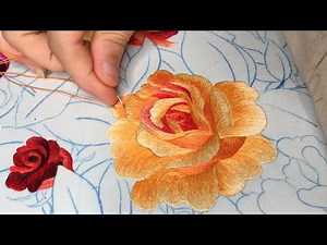 How Hand Embroidery Yellow Rose Flower - Mix Color Threads - Hand Embroidery Design