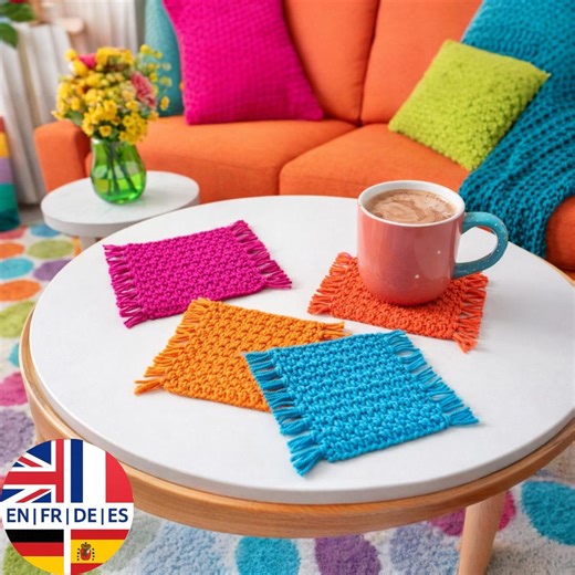 Crochet Mug Rug PDF Pattern - English German French Spanish - Etsy