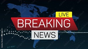 Breaking news live motion banner on worldmap. Business technology world news background splash screen. Available in 4K FullHD and HD video render footage.