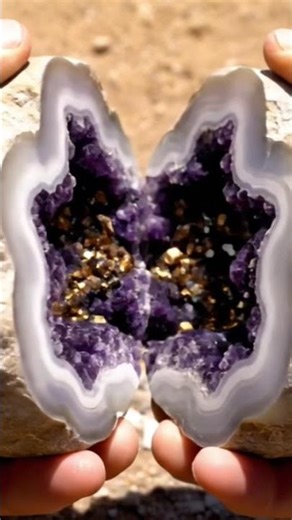 Splitting a Geode Open Under Bright Sunlight 4K #viral #crystals #viralnow #fyp