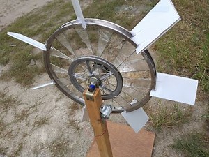 Bicycle Wheel Windmill charges the battery 12 volts.