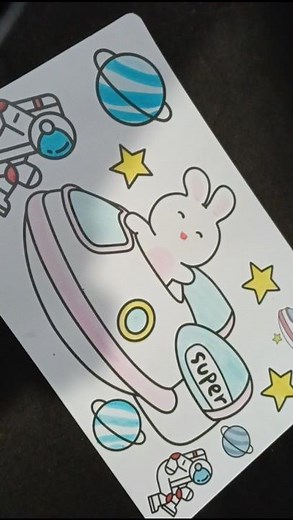 a spaceman and a cute Bunny drawing 😱 #subscribe #art #painting