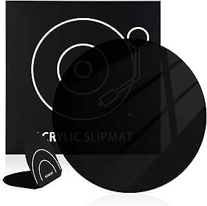 Rockhouse 12 Inch 3mm Acrylic Anti-Static Turntable Platter Mat + Record Mitt Set - Vinyl Slipmat Record Player Accessory for Noise Reduction, Improved Sound Quality, Black