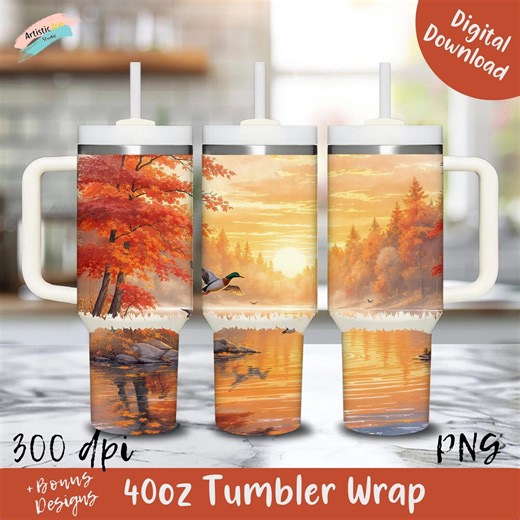 Sunset Duck 40oz Tumbler Wrap Design Rustic Landscape Fall Sunset Tumbler Wrap 40oz PNG Autumn Forest Lake Sublimation Design - Etsy