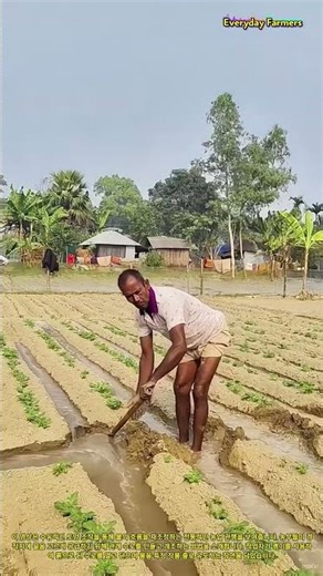 괭이를 이용한 수동 관개 수로 개조
