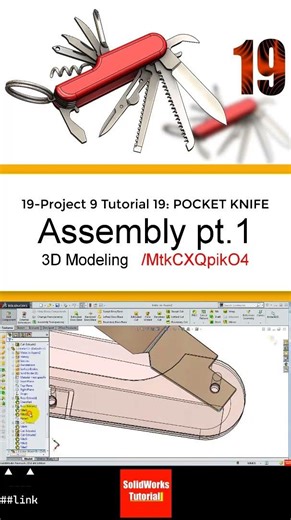 19- 3D Draft | Pocket Knife |: Assembly pt.1 #3d #solidworks #tutorial #cad #drawing #engineering