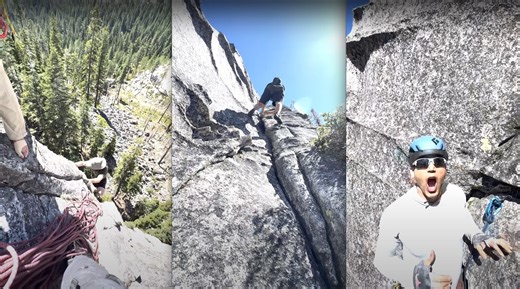 Free Solo Climber Passes Group At "Lovers Leap" in Lake Tahoe
