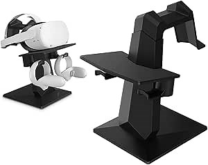 VR Stand, VR Headset Oculus Quest 2 Stand, VR Accessories Headset and Controllers Stand for Meta/Oculus Quest 2/Quest/Rift S/Valve Index, VR Oculus Quest 2 Accessories Desktop Display Stand
