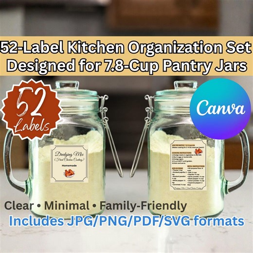 Pantry Labels With Recipe, Kitchen Organization, 7.8-cup Jars (digital Download) - Etsy