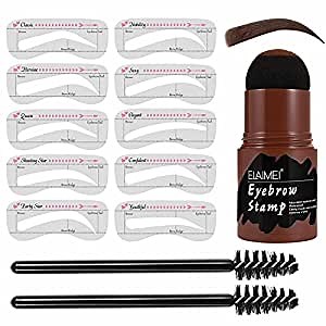 Eyebrow Stamp Stencil Kit, Eyebrow Pencil Stencil Set,Eyebrow Powder Stamp Makeup with 10 Reusable Brow Stencils & 2 Eyebrow Brushes,Instantly lor Tint and Shape your Brows (Dark Brown)