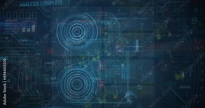 Animation of data processing, online security padlock and circuit board
